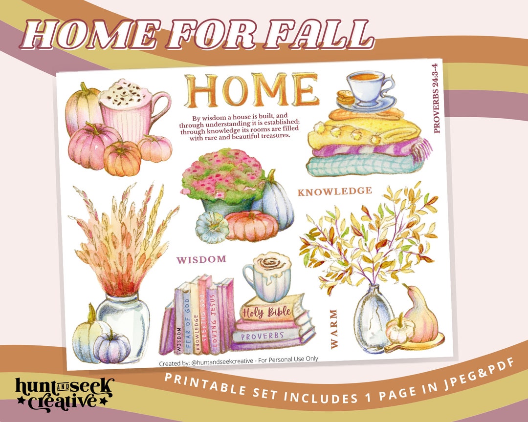 Home for Fall, Autumn Printable Sticker Sheet for Bible Journaling ...