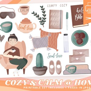 Cozy at Home, Soul-love & Self-care, Winter Vibes Printable Sticker ...