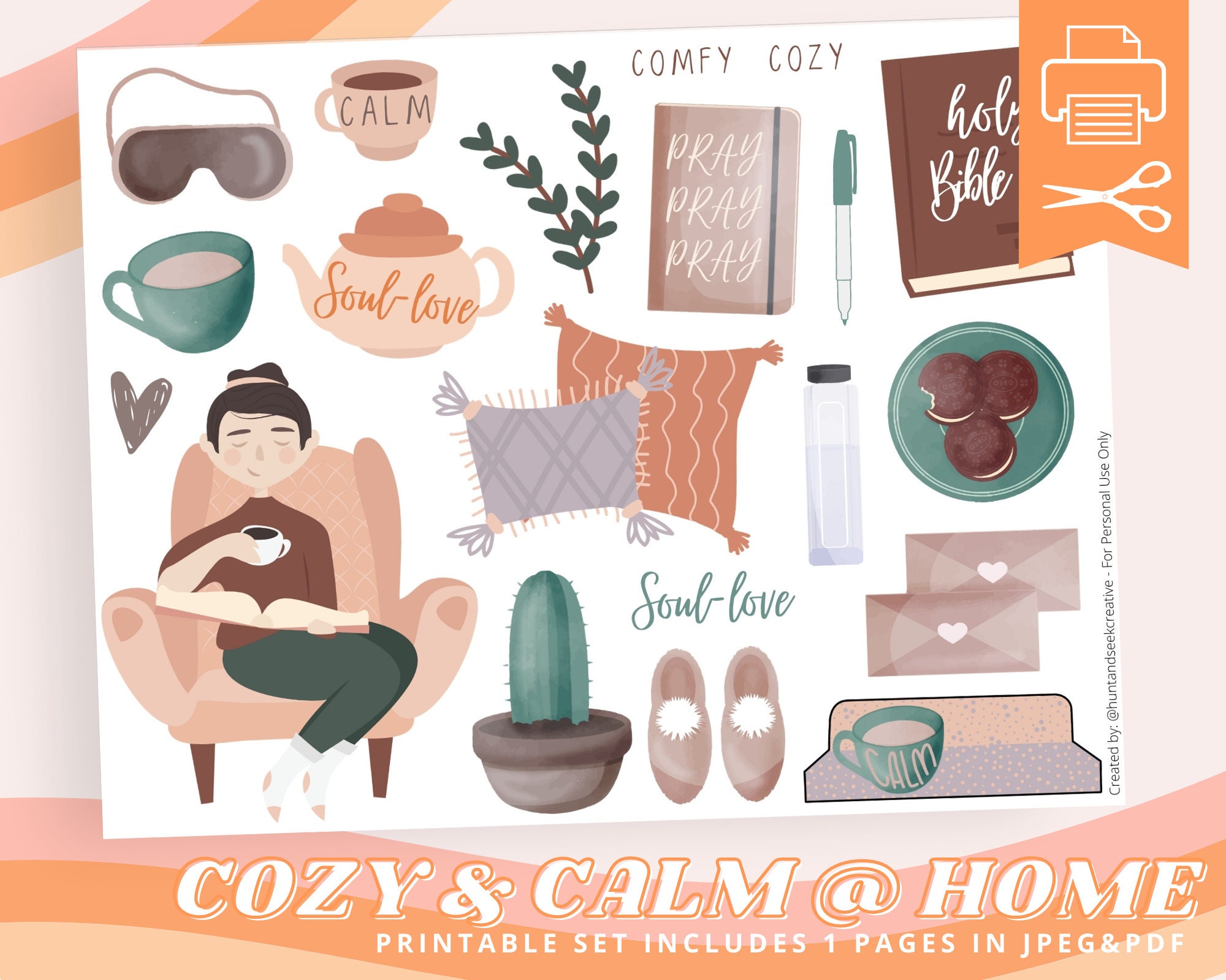 Cozy at Home, Soul-love & Self-care, Winter Vibes Printable Sticker ...