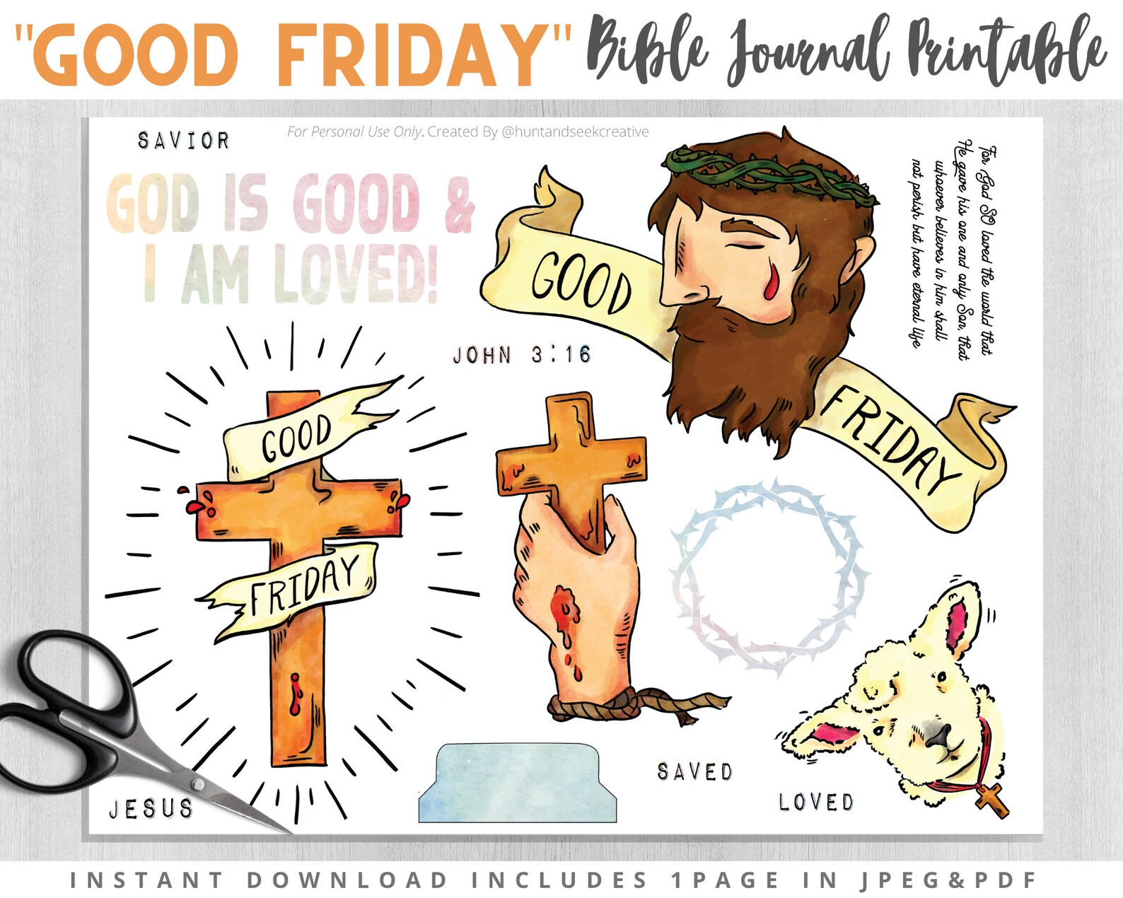 Good Friday, Bible Journaling Printable, John 3:16, Jesus, Christian ...