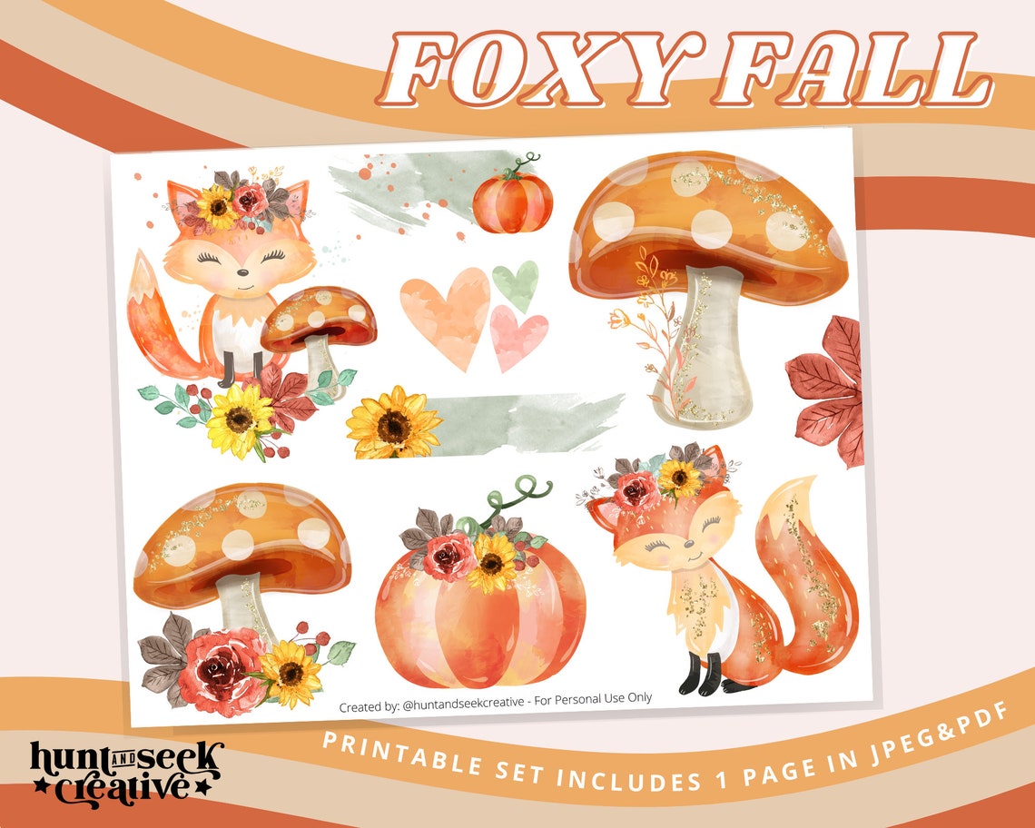 Foxy Fall & Pumpkins Printable Sticker Sheet for Bible - Etsy