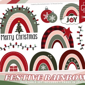 Christmas Rainbow Clipart, Boho Festive Season, Christmas Printable ...