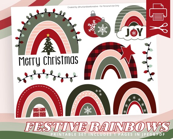 Christmas Rainbow Clipart Boho Festive Season Christmas - Etsy