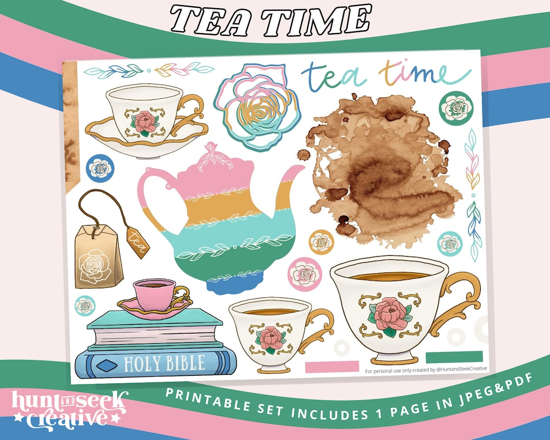 Tea Time, Printable Sticker Sheet for Bible Journaling, Prayer Journal ...