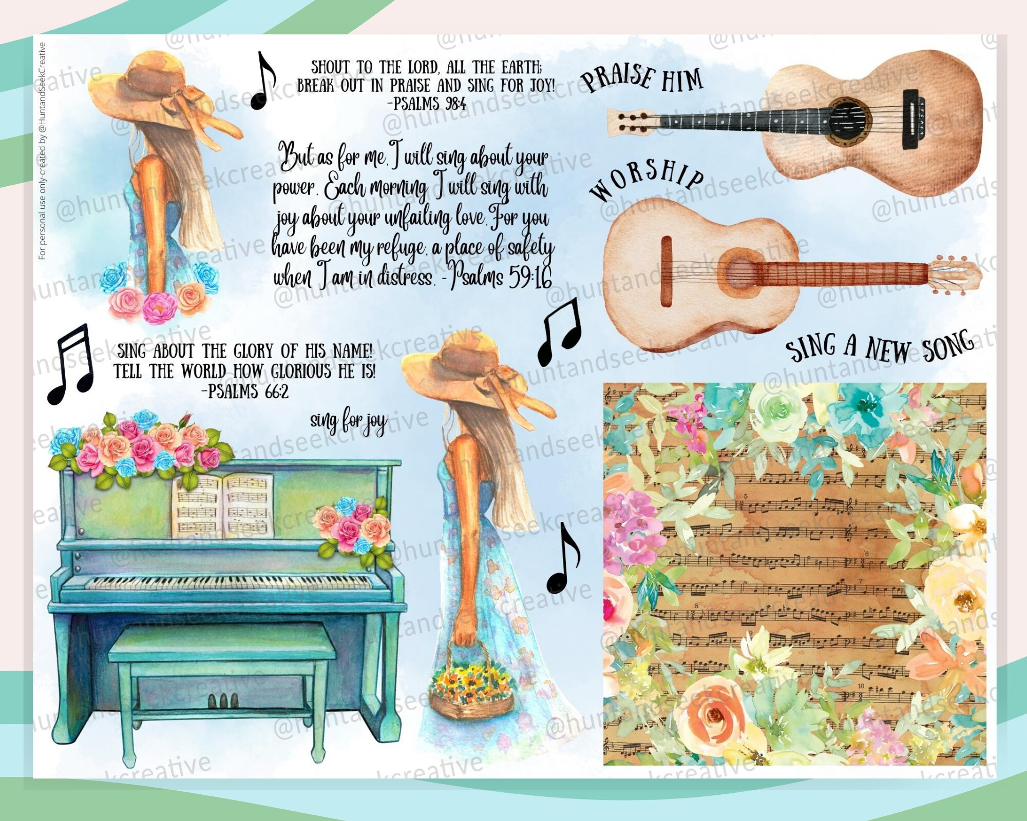 Sing A New Song, Printable Sticker Sheet - Bible Journaling, Scripture ...