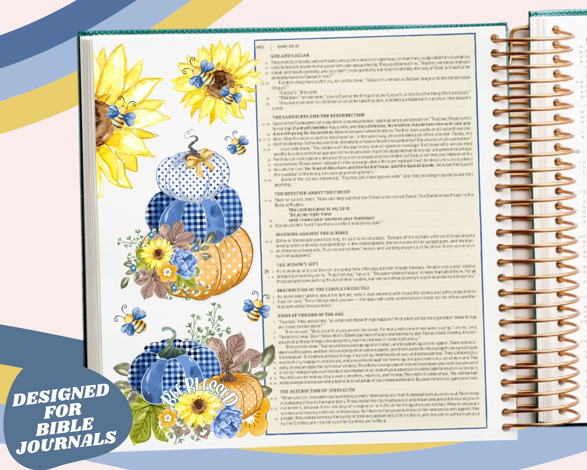 Bee Blessed Sunflower Blue Gingham Pumpkins Clipart Fall & - Etsy