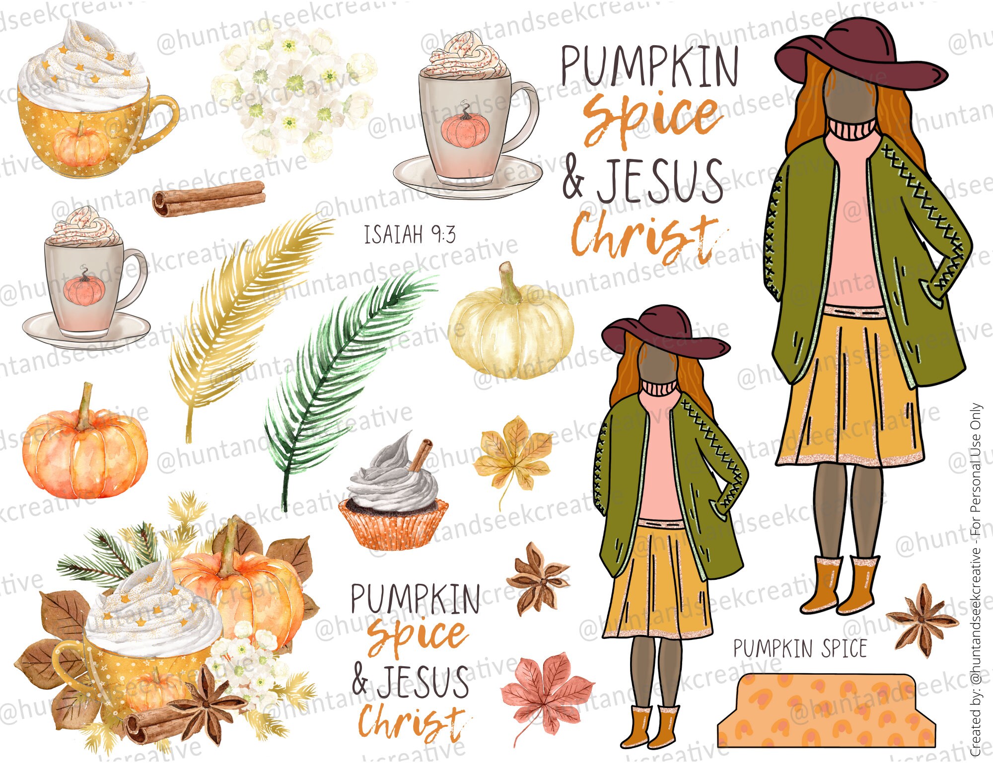 Pumpkin Spice & Jesus Christ Fall Woman Printable Sticker Sheet for ...
