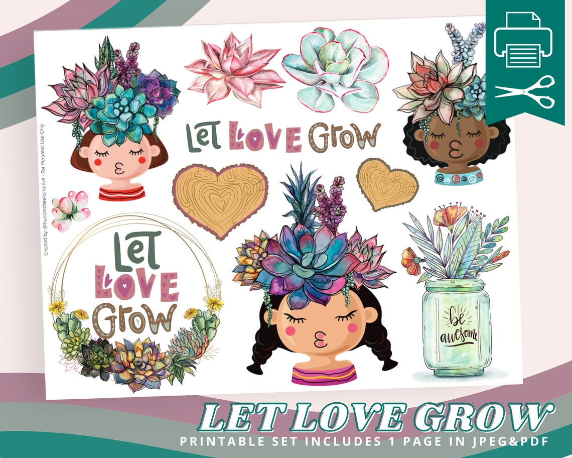 Let Love Grow Printable Sticker Kit for Bible Journaling, Faith Planner ...