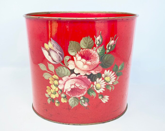 Vintage French Wastepaper Bin in Metal With Colorful Hand-painted ...