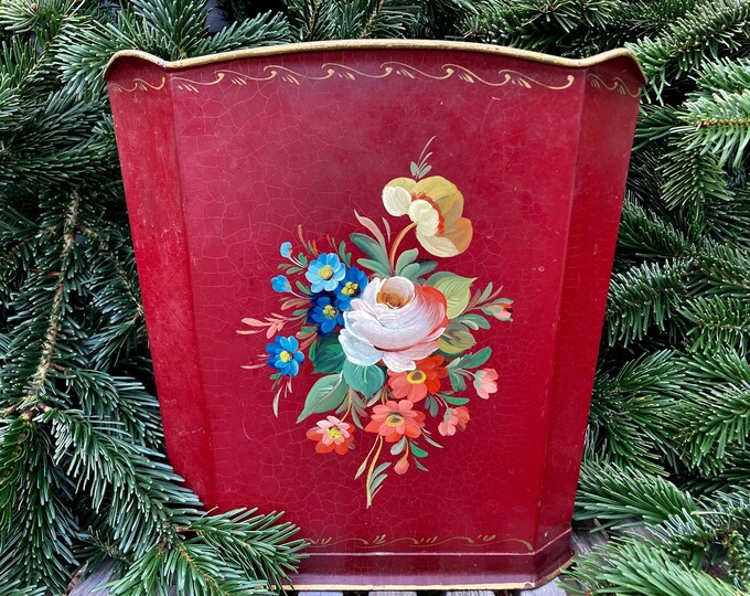 Vintage French Wastepaper Bin in Metal With Colorful Hand-painted ...
