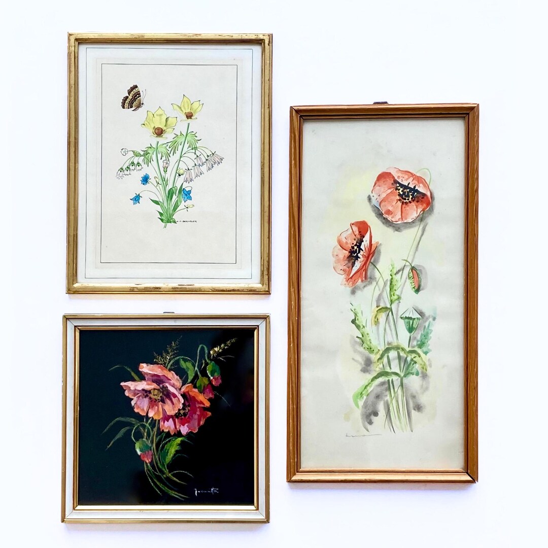 Vintage French Floral Drawings - Framed Gallery Wall Art Set - Etsy