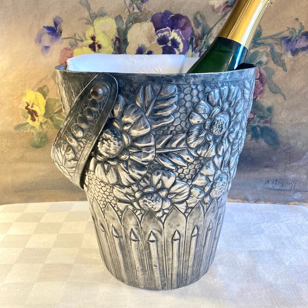 Antique French Hand-crafted Wine Cooler in Metal: Embossed Decorative ...