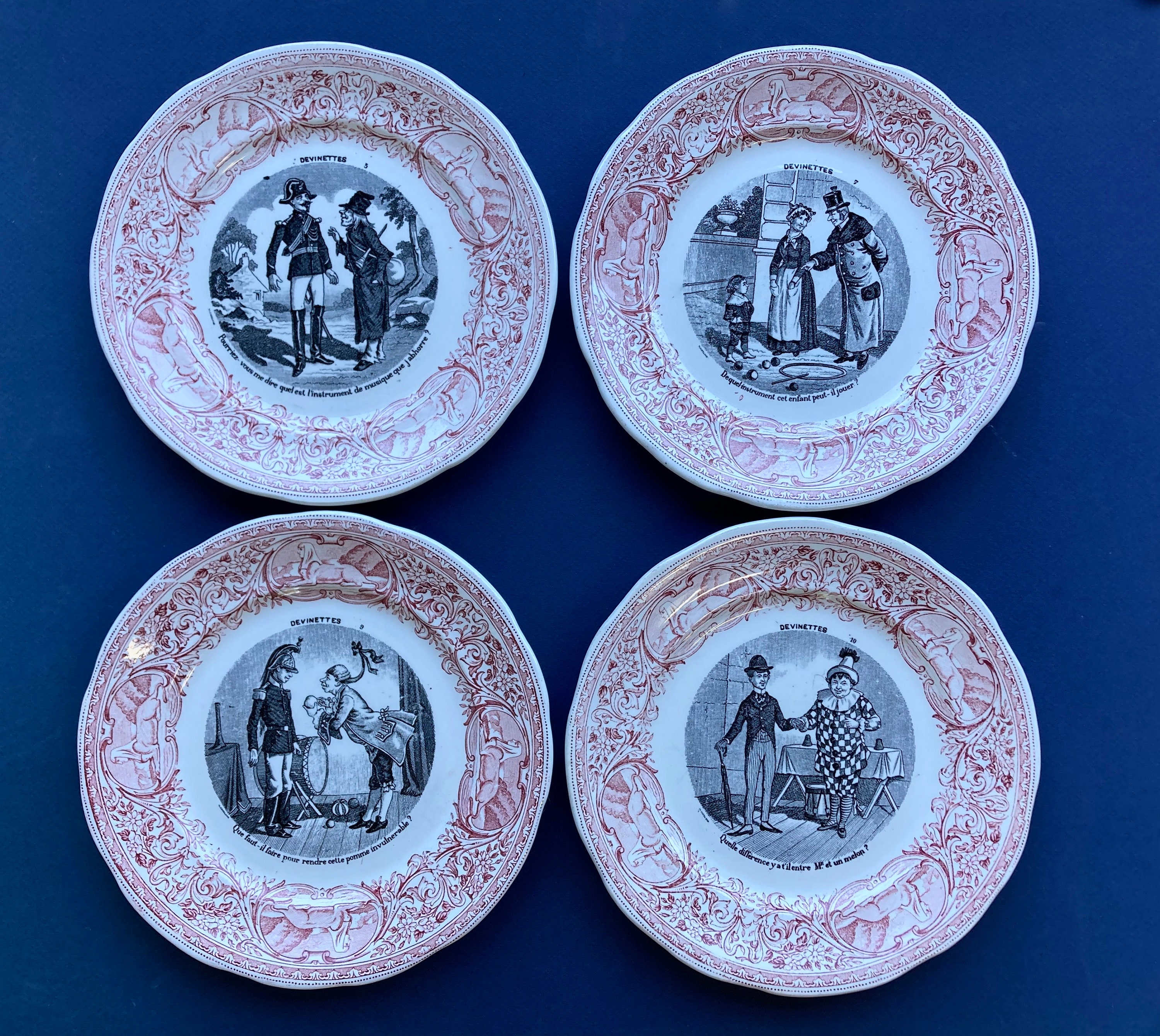 Set of 8 French Antique Talking Plates in Stoneware Featuring - Etsy