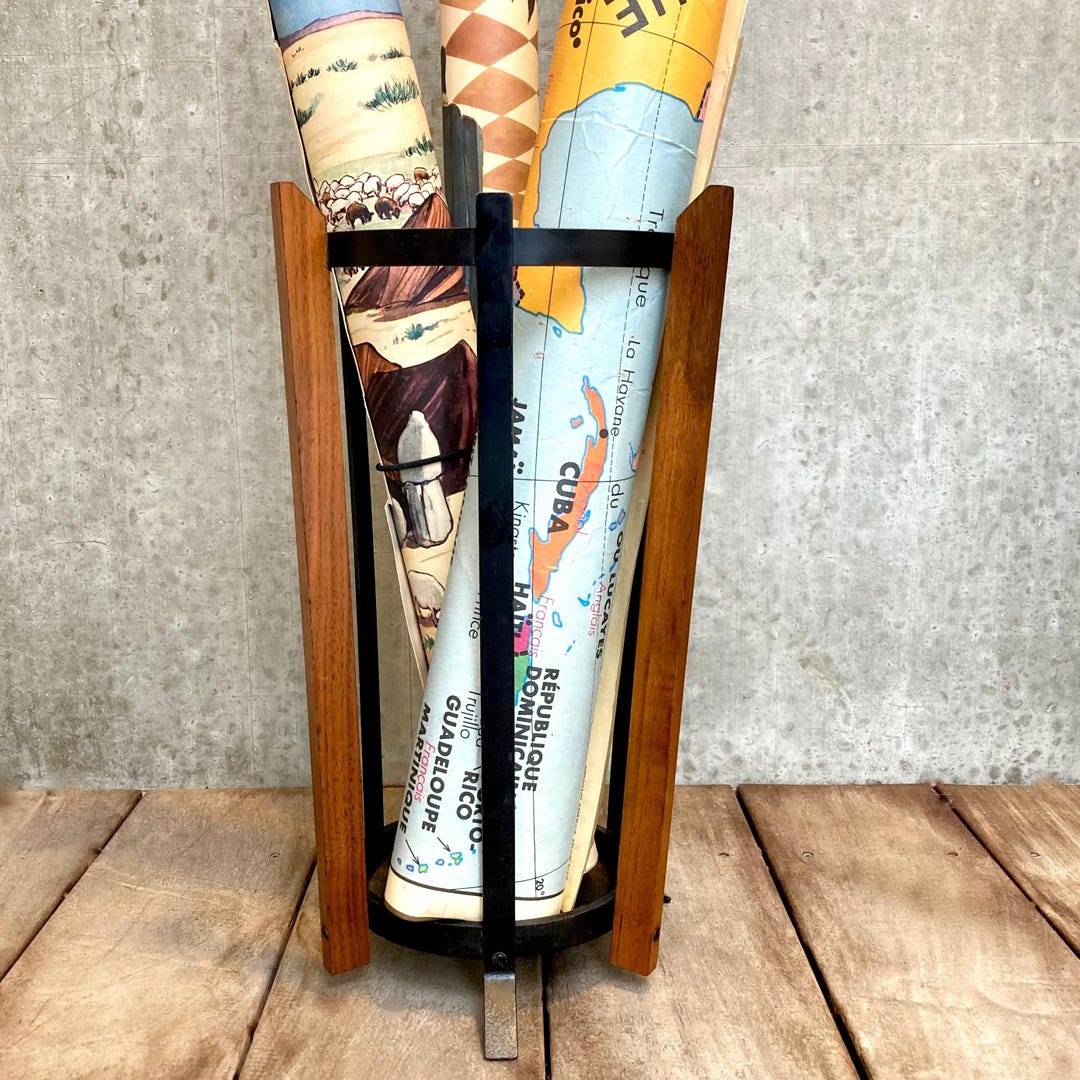 Mid-century Modern Umbrella Stand in Wood and Ironware, MCM Umbrella ...