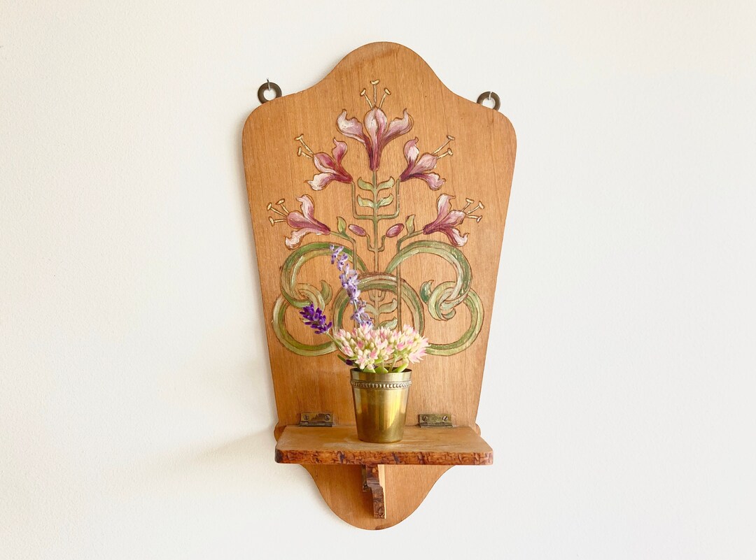 Small Antique French Foldable Wood Shelf, Art Nouveau Hand-painted ...
