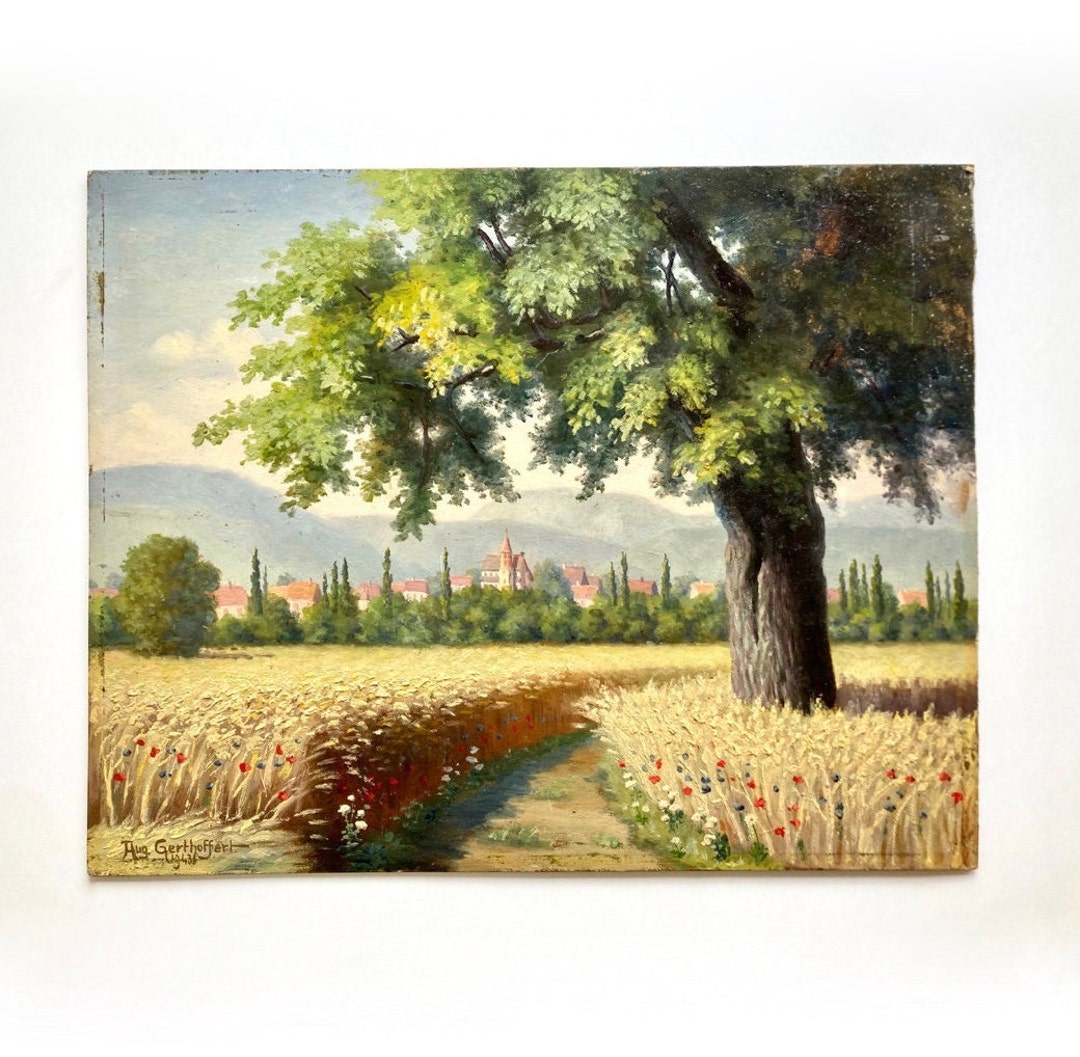 Vintage 1940s French Original Oil Painting on Cardboard Signed by ...