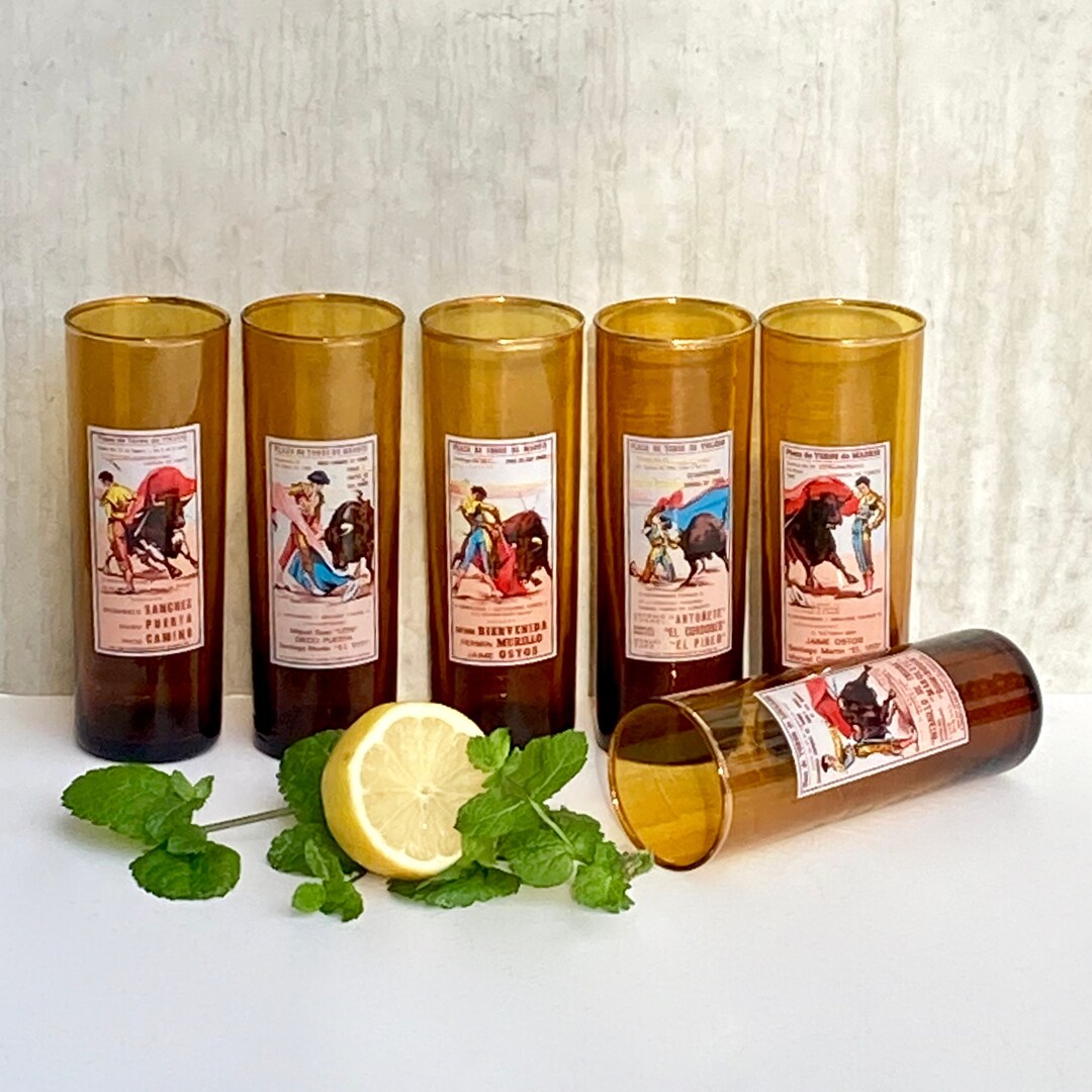 Set of 6 Vintage 1970s Spanish Amber Colored Glasses, Long Drink ...