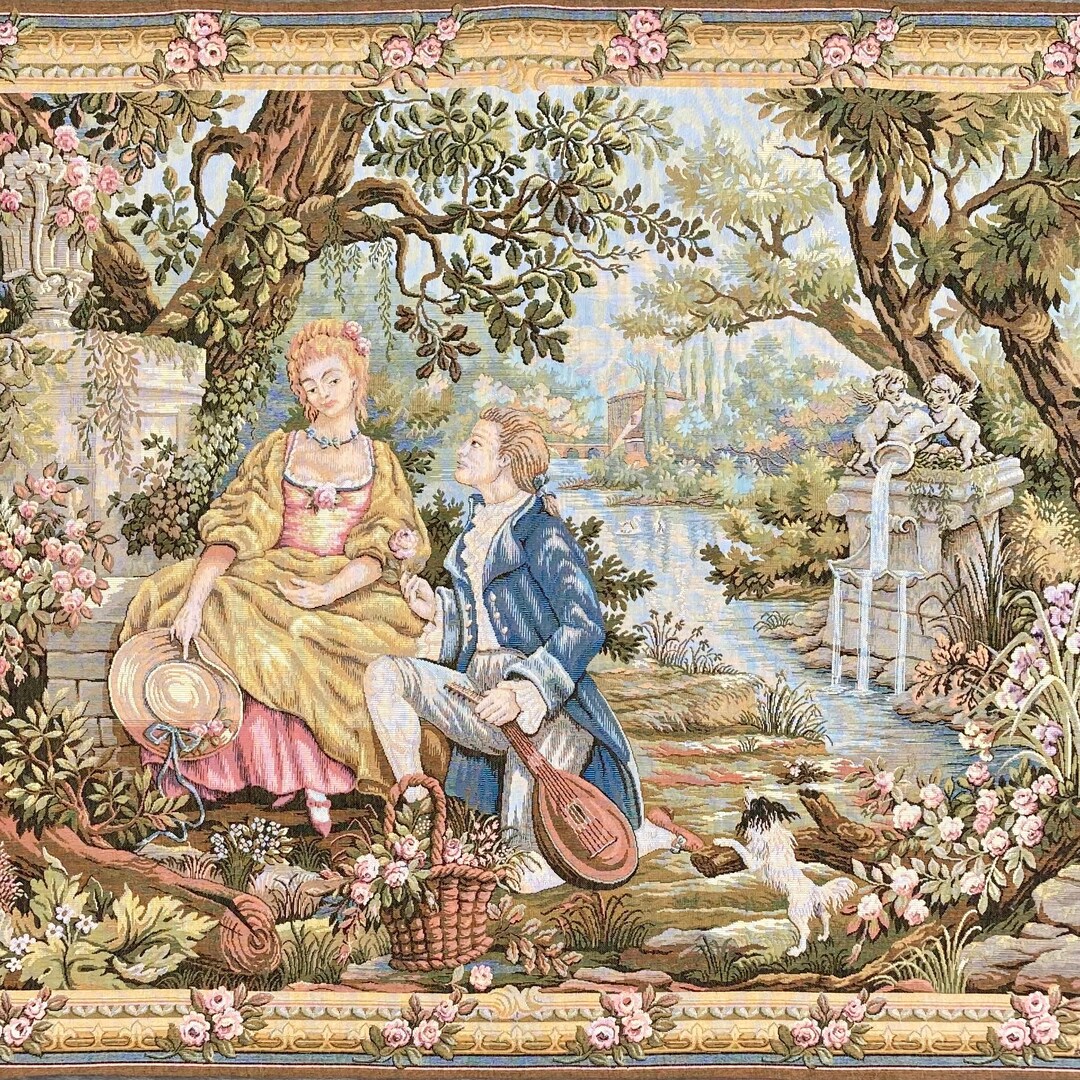 Large Vintage French Wall Tapestry Jardin D'amour by Marc Waymel ...