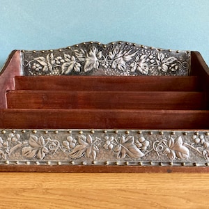 Antique French Handcrafted Desktop Organizer in Wood and Moulded Tin ...