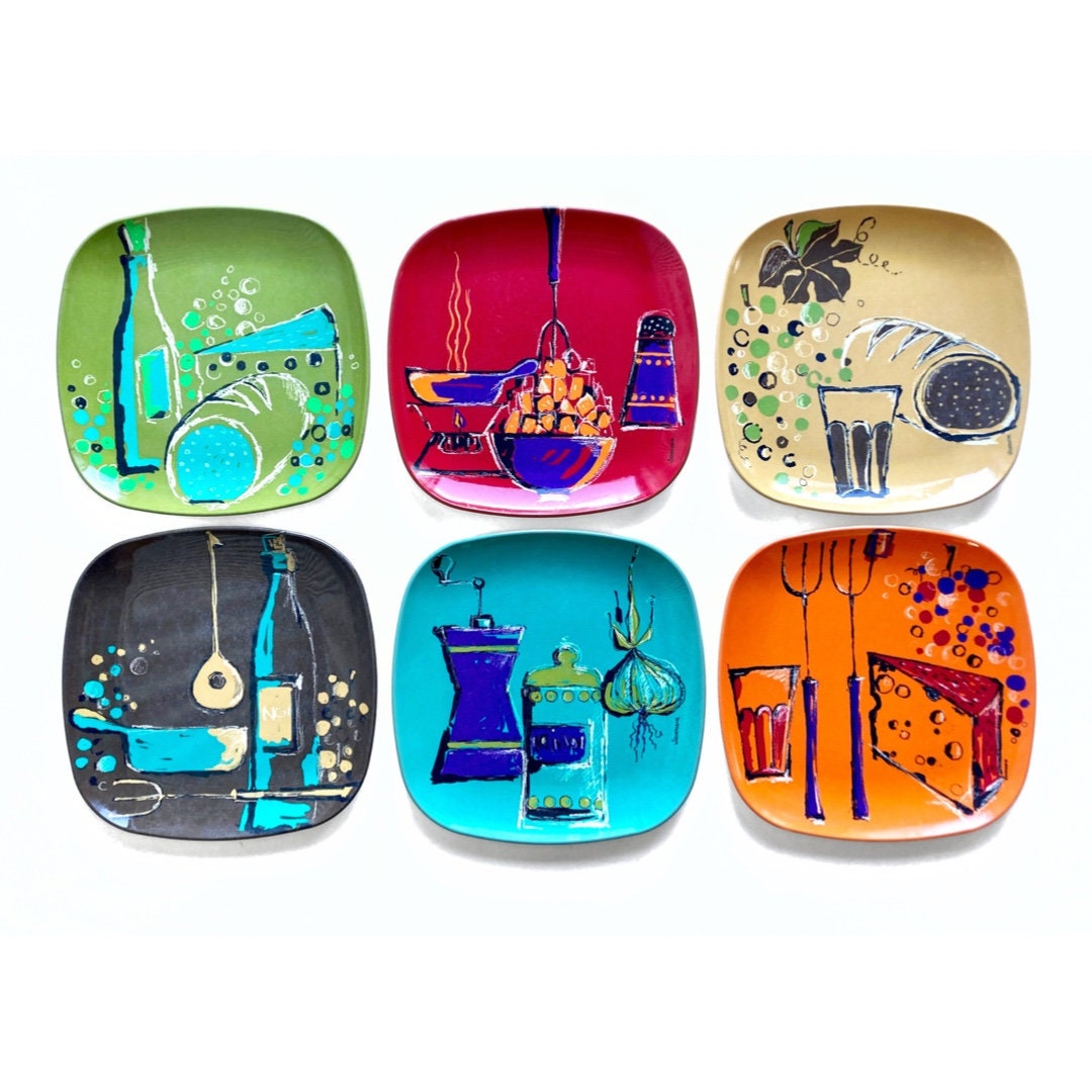 Set of 6 Swedish 1970s Vintage Melamine Plates Designed by Wiederkehr ...