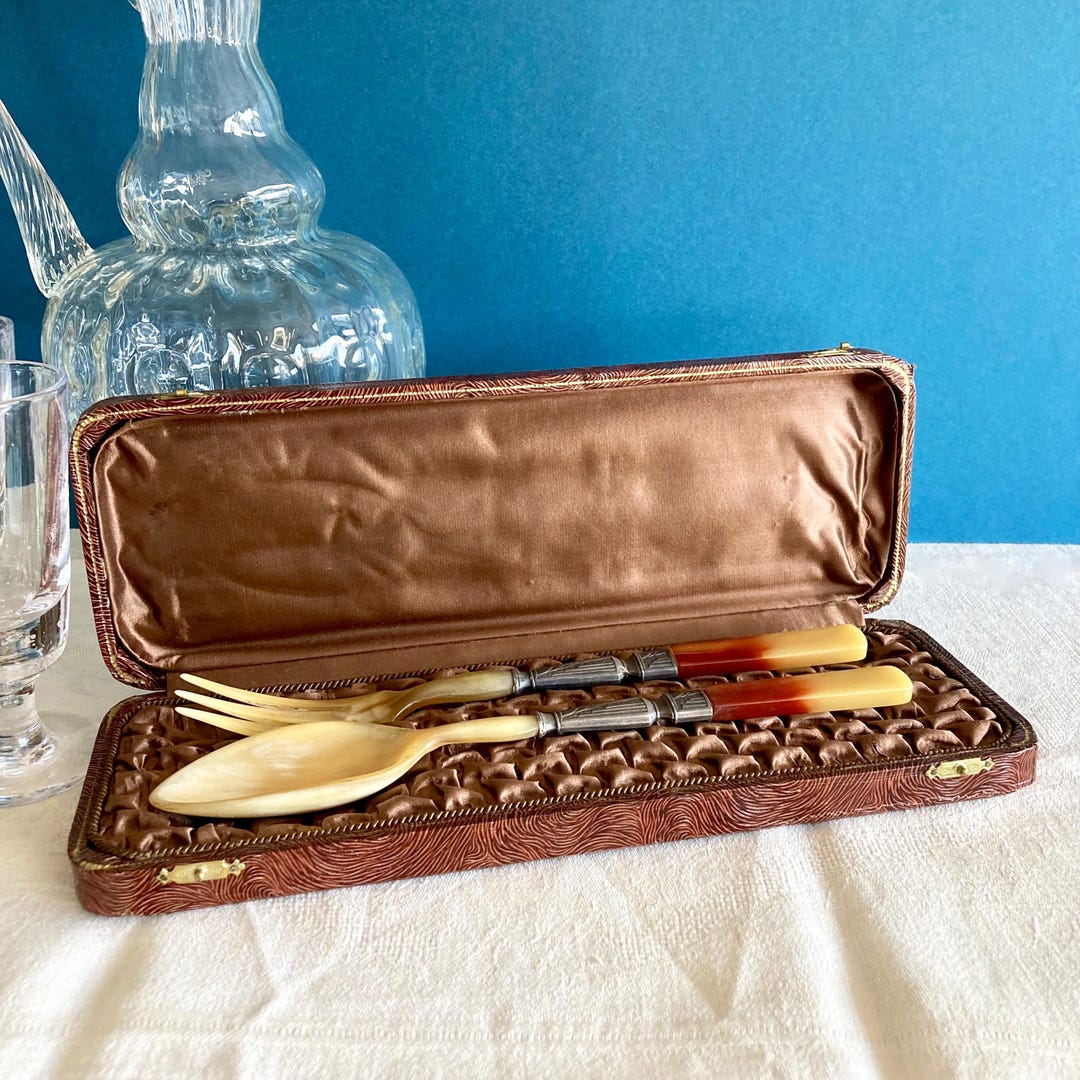 Antique 1920s French Art Deco Bakelite and Horn Serving Set, Elegant ...