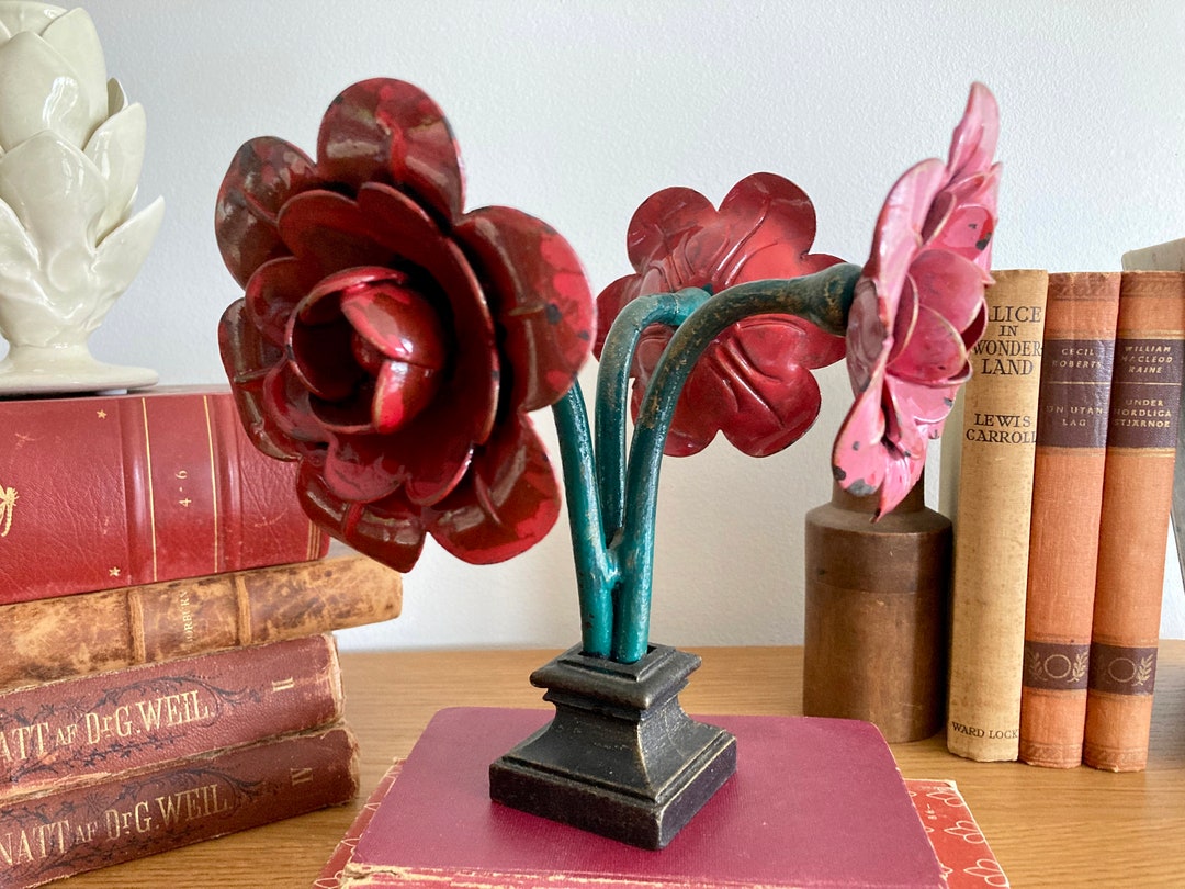 Vintage French Decorative Cast Iron and Metal Flowers, Flower Ornament ...