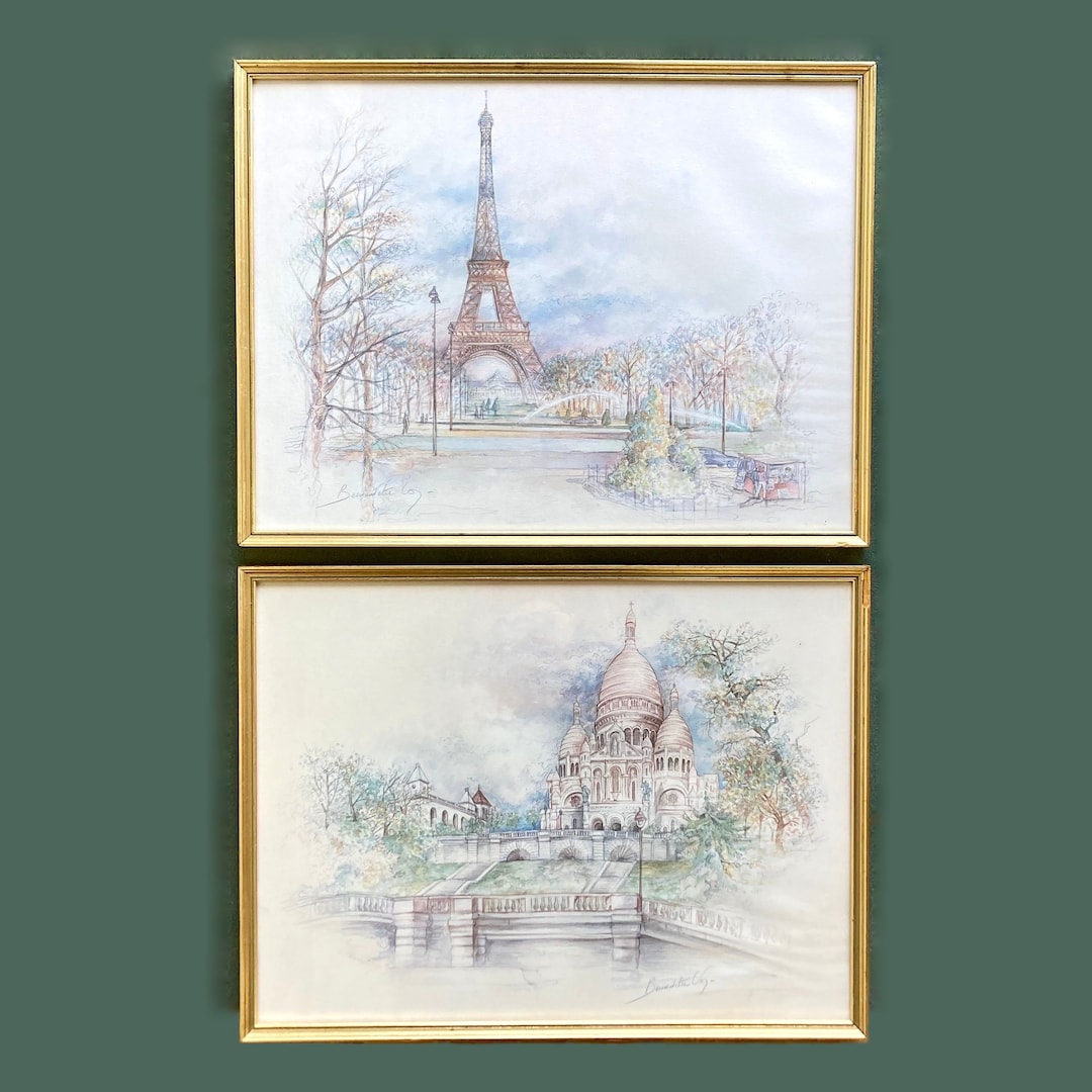 Vintage French Watercolor Prints Signed by Bernadette Voz, Framed ...