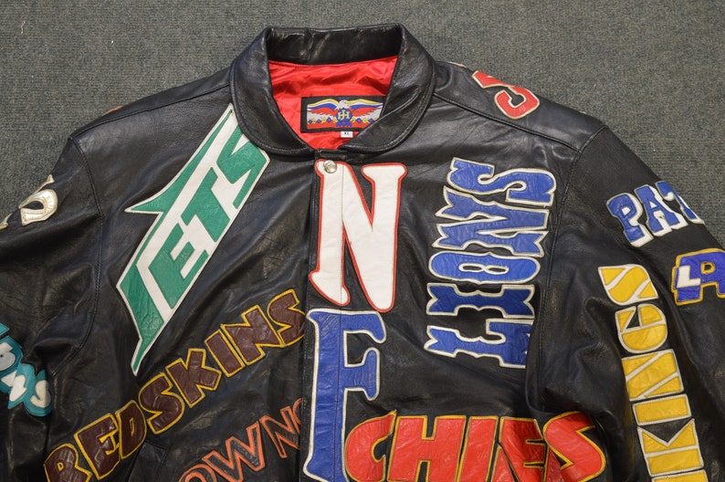 Vintage Rare JH Design NFL Teams Logo Patchwork Leather Jacket Special ...
