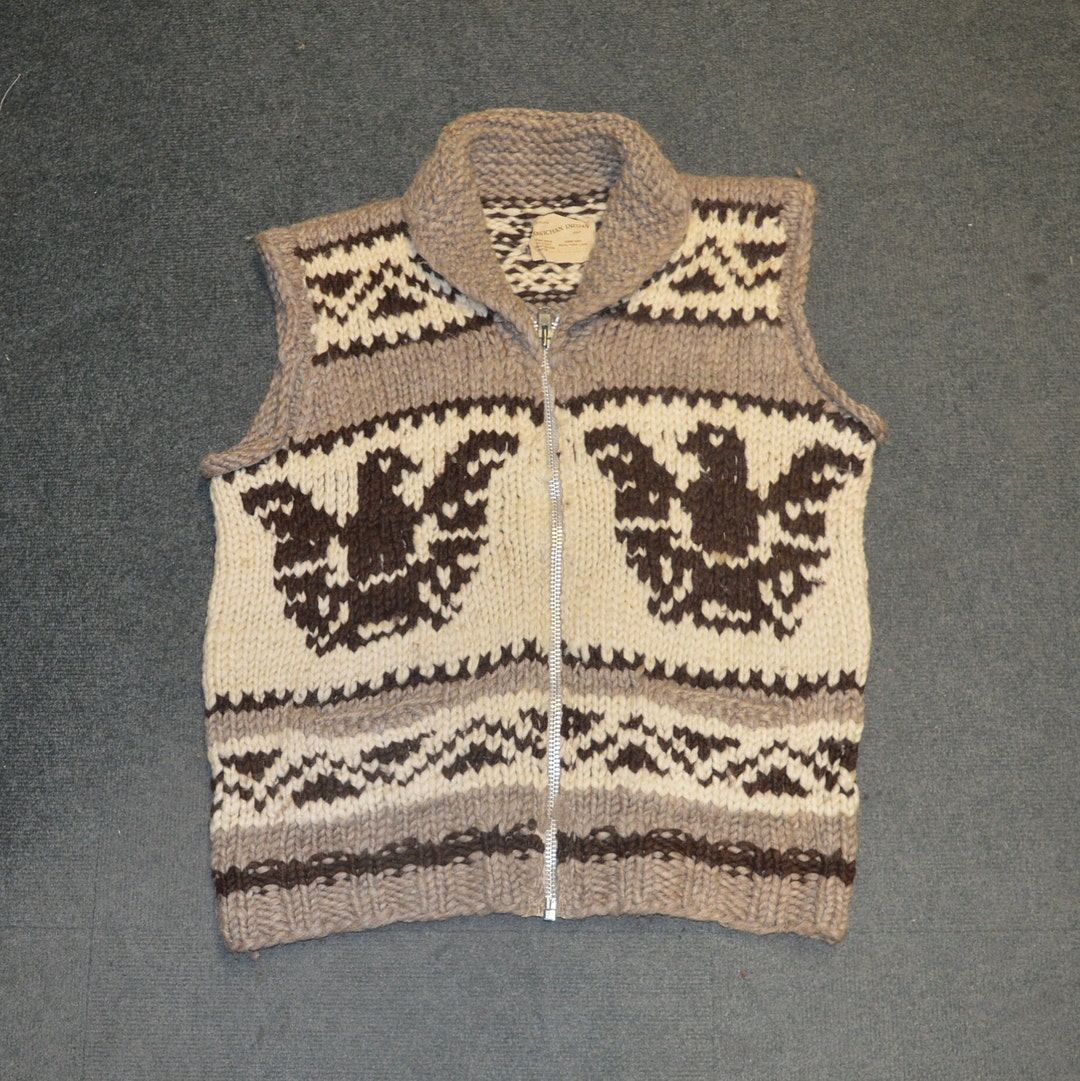 Vintage Cowichan Indian Eagle Design Handknit Zipper Vest Pullover ...