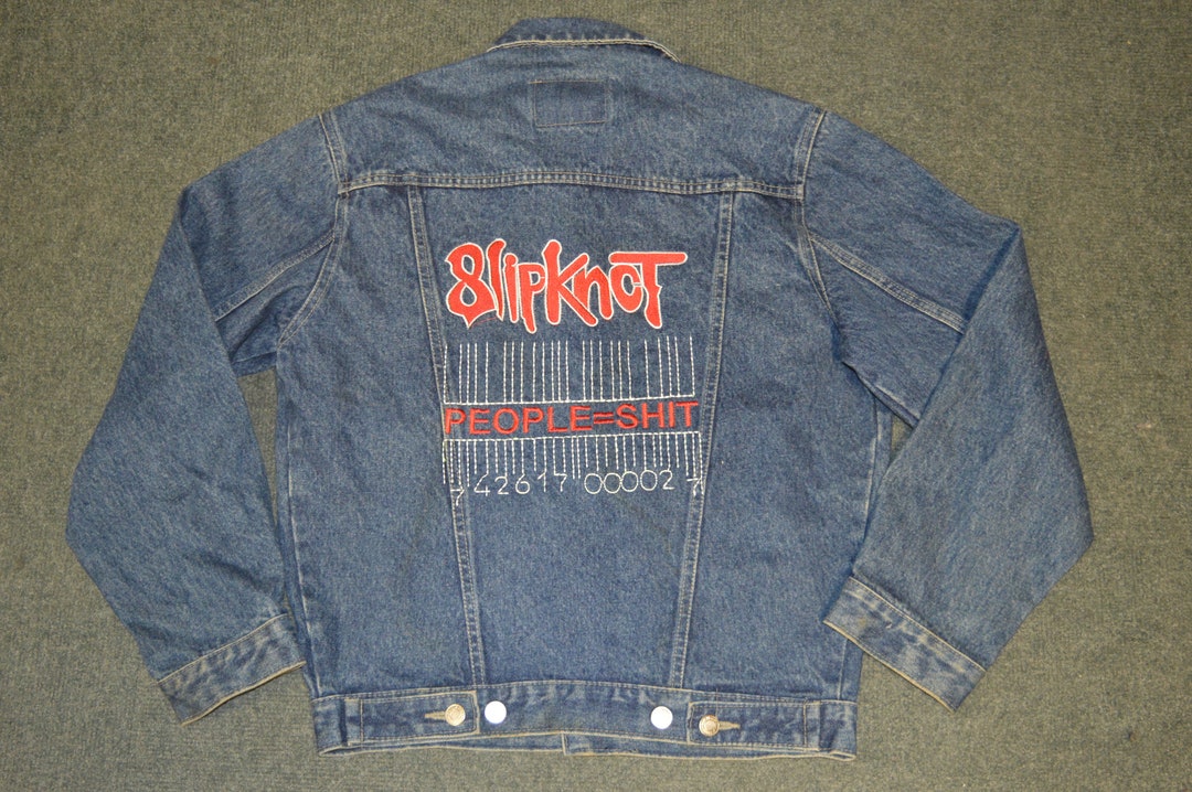 Vintage Upcycled Reworked E Slipknot Logo Print Blue Denim Jean Jacket ...