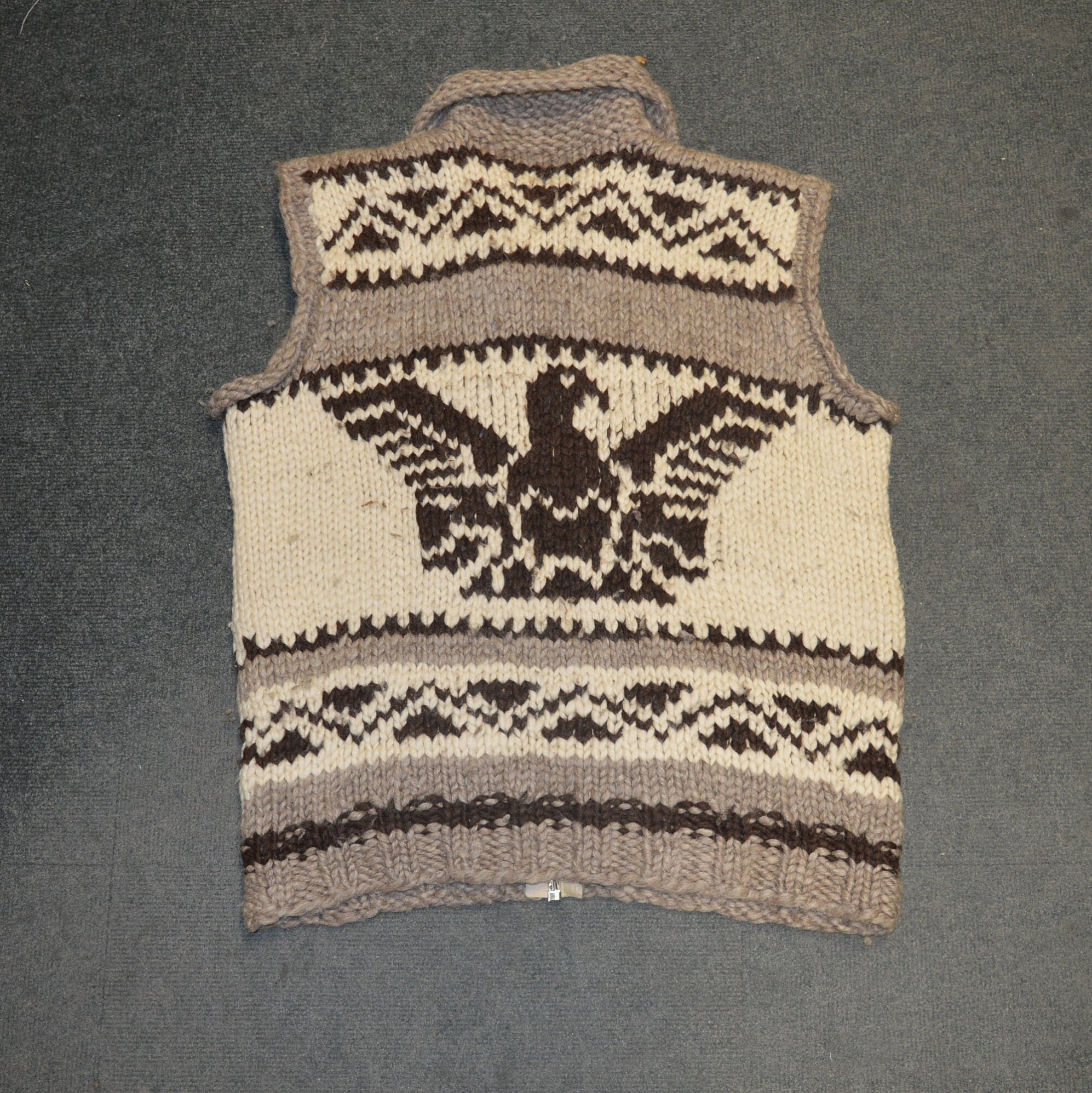 Vintage Cowichan Indian Eagle Design Handknit Zipper Vest Pullover ...