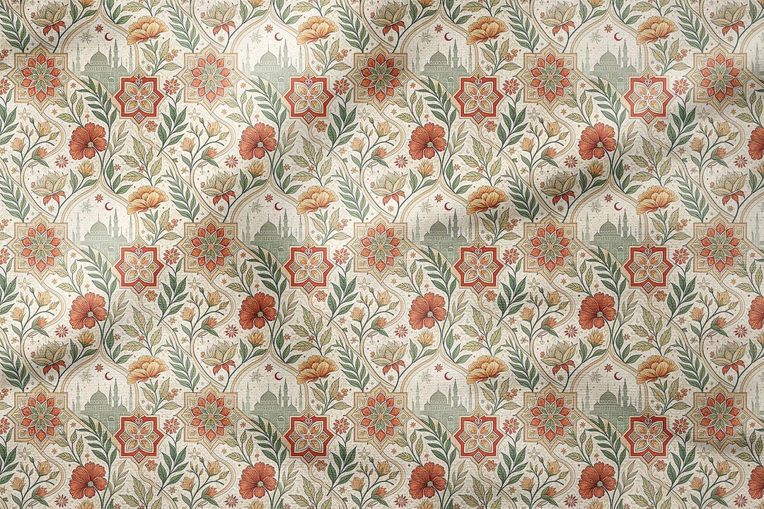 Islamic Floral Mosque Fabric by the Yards,digital Print for Home ...