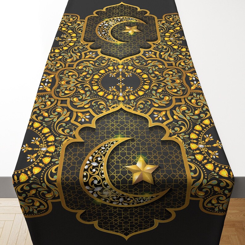 Islamic Table Runner-mubarak Ramadan Karem Table Runner, Green and Gold ...