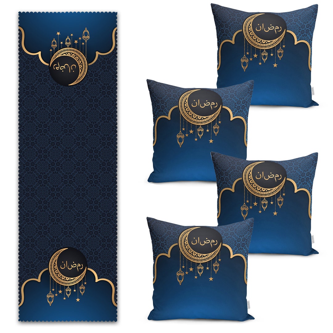 Set of 5 Islamic 4 Pillow Covers Table Runner, Calligraphy Print ...