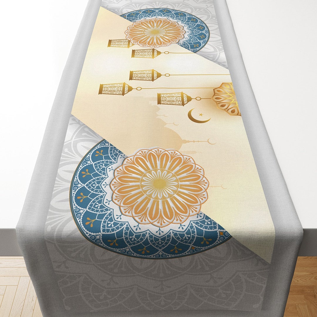 Islamic Table Runner-mubarak Ramadan Karem Table Runner, White and Gold ...