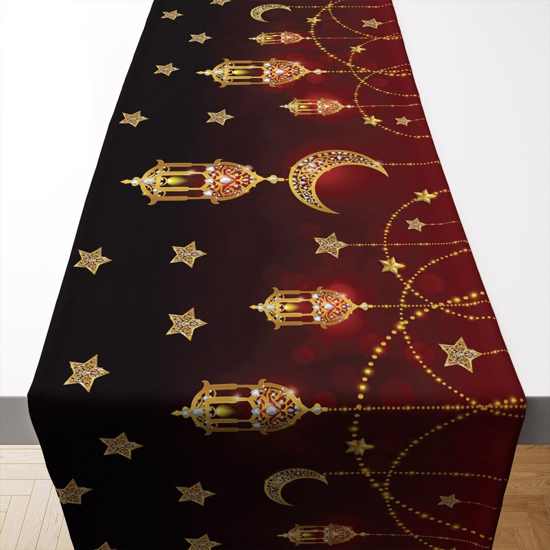 Islamic Table Runner-mubarak Ramadan Karem Table Runner, Green and Gold ...