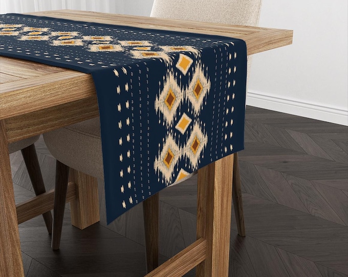 Silk Table Runner, Ikat Pattern, Multicolor Embroidery, Bohemian, Asian ...