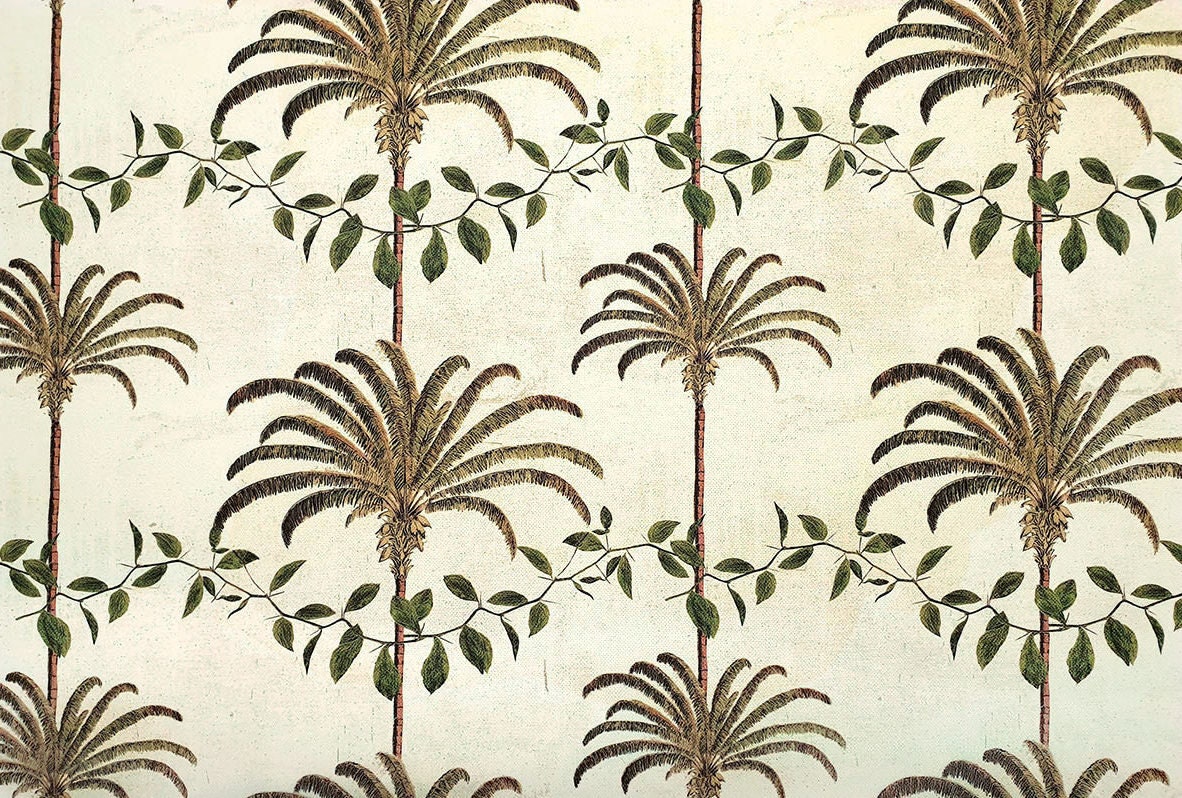 Cream background Palm Trees Patterned Upholstery Fabric | Etsy