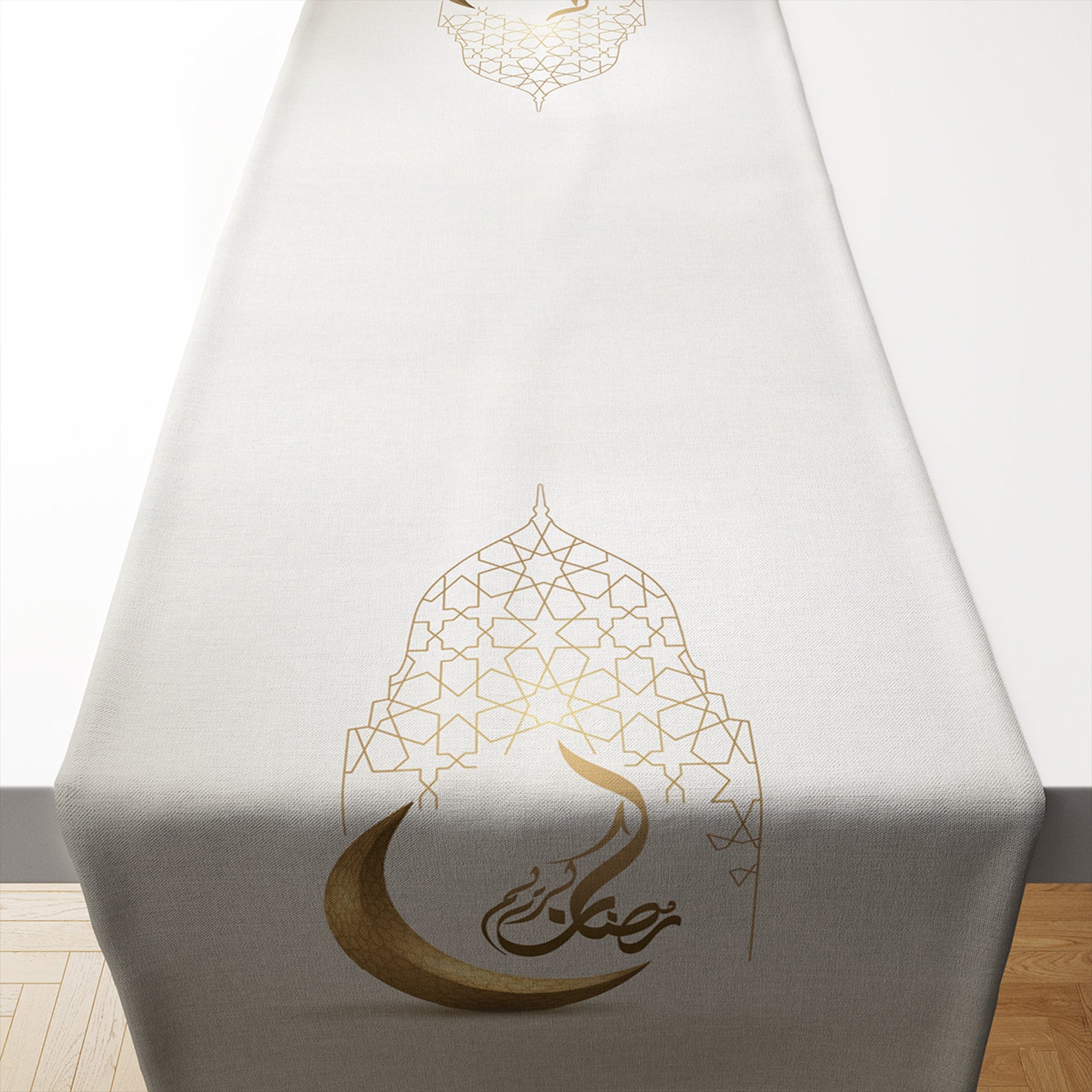 Islamic Table Runner-mubarak Ramadan Karem Table Runner, White and Gold ...