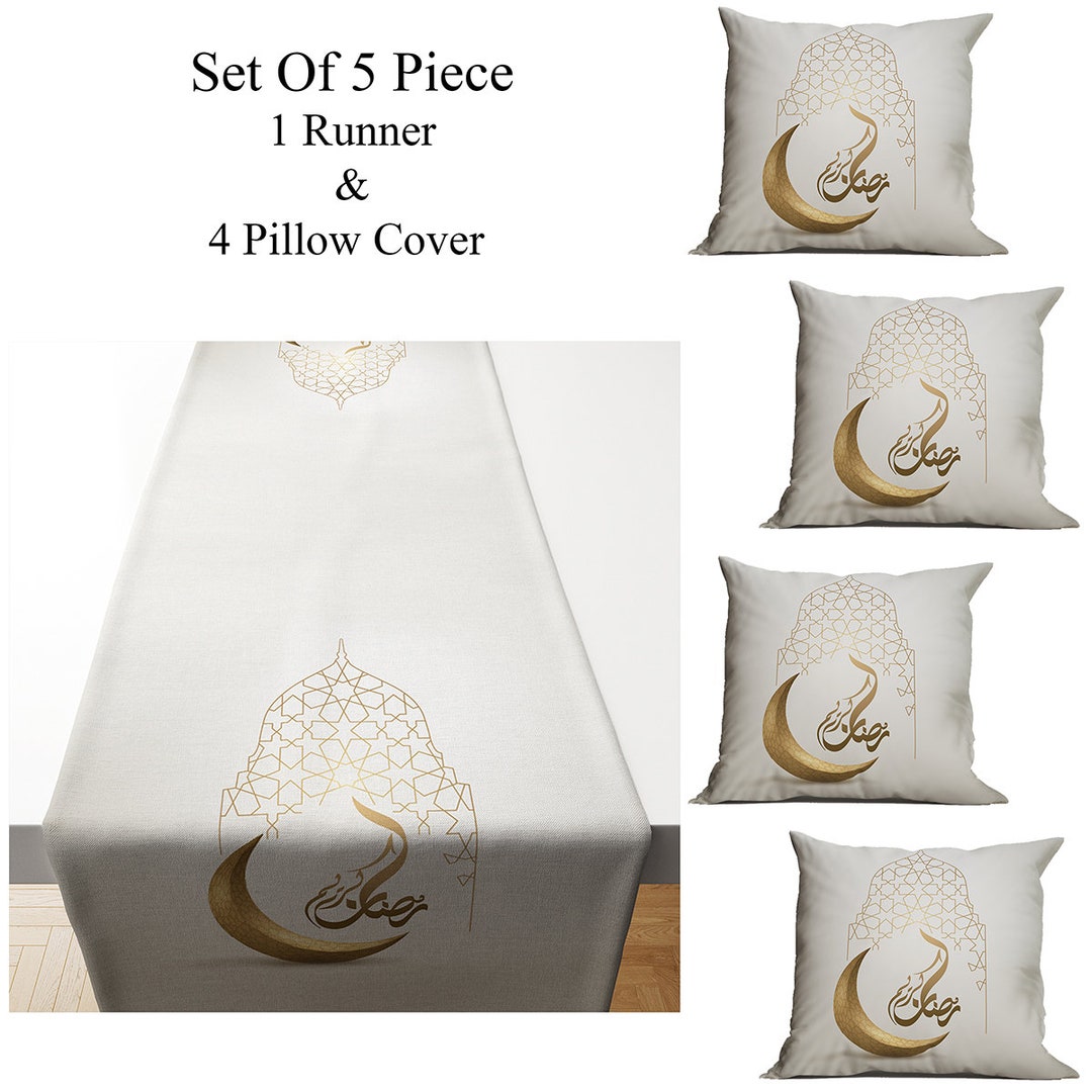 Set of 5 Islamic 4 Pillow Covers Table Runner,ramadan Kareem Decor ...