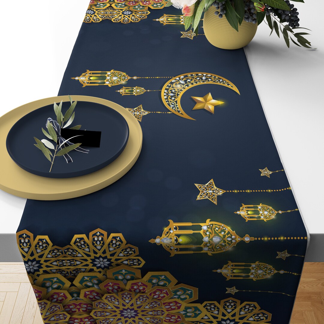 Islamic Table Runner-mubarak Ramadan Karem Table Runner, Green and Gold ...