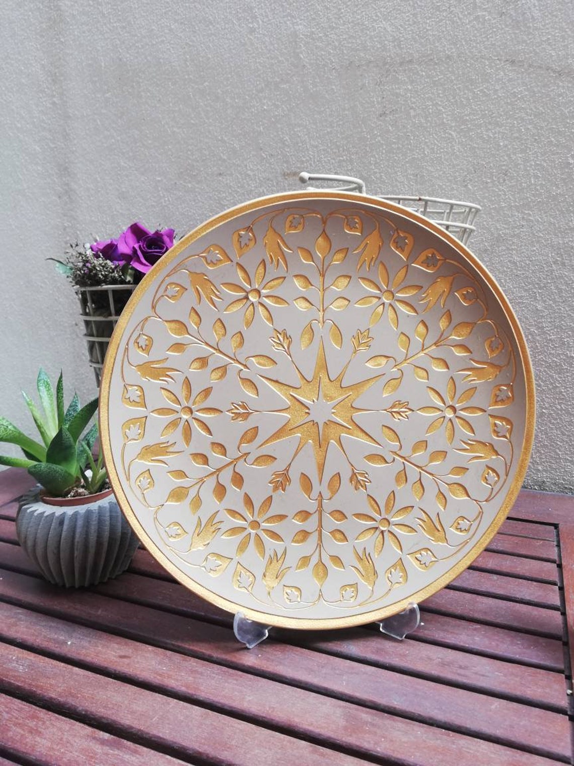 Ceramic Wall Engraved Plate Decorative Plate Gold Wall - Etsy
