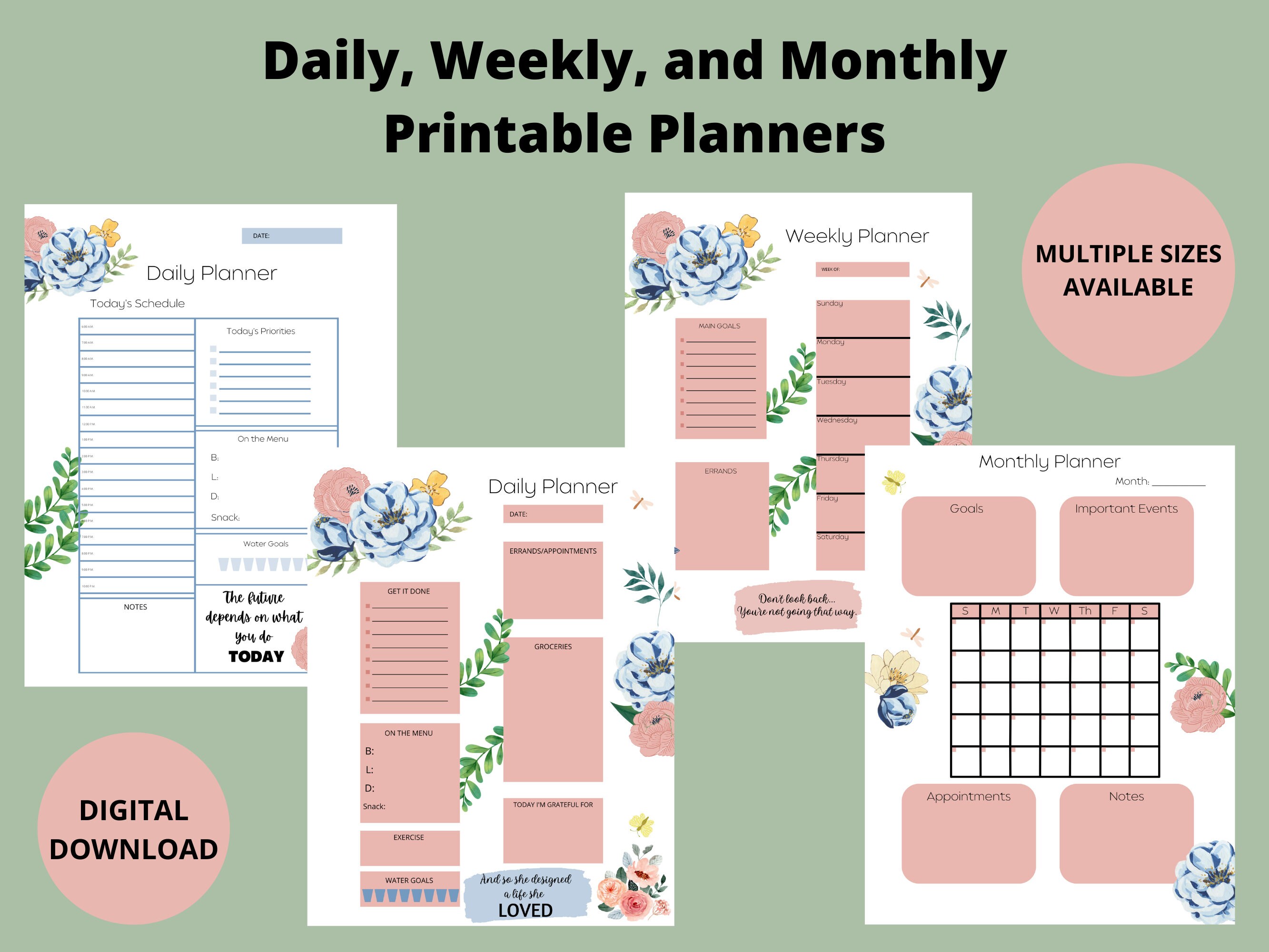 Floral Printable Planner Forms - Colorful Daily, Weekly and Monthly ...