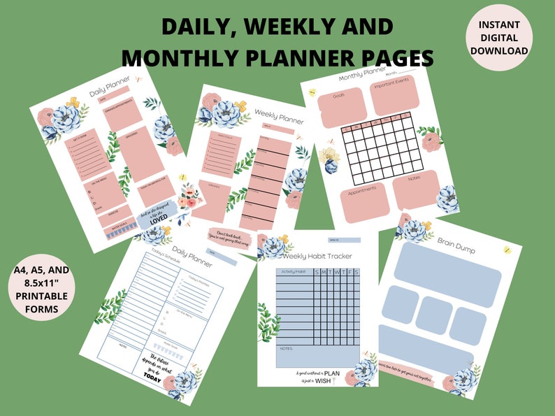Floral Printable Planner Forms - Colorful Daily, Weekly and Monthly ...