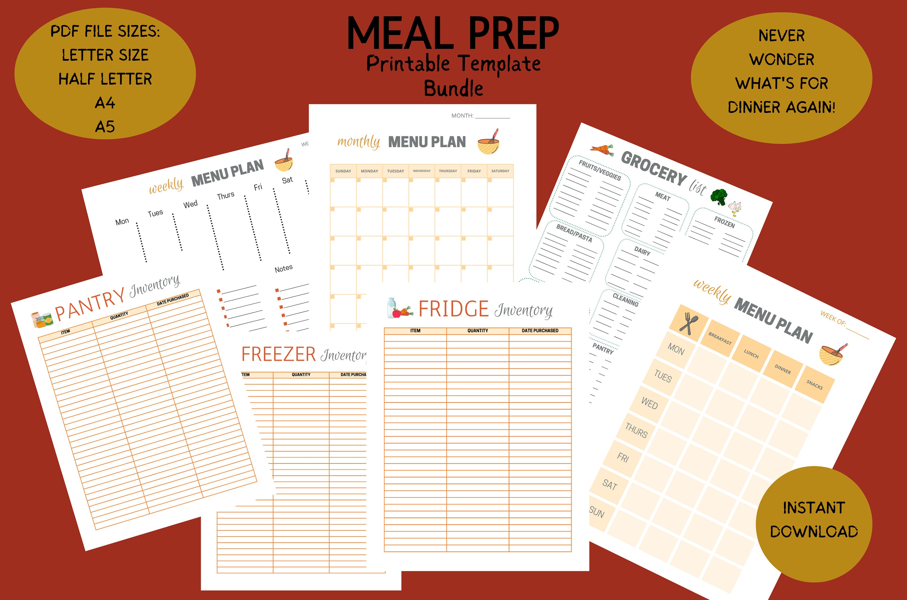 Printable Meal Prep Planner Bundle, Menu Plan, Food Organization ...