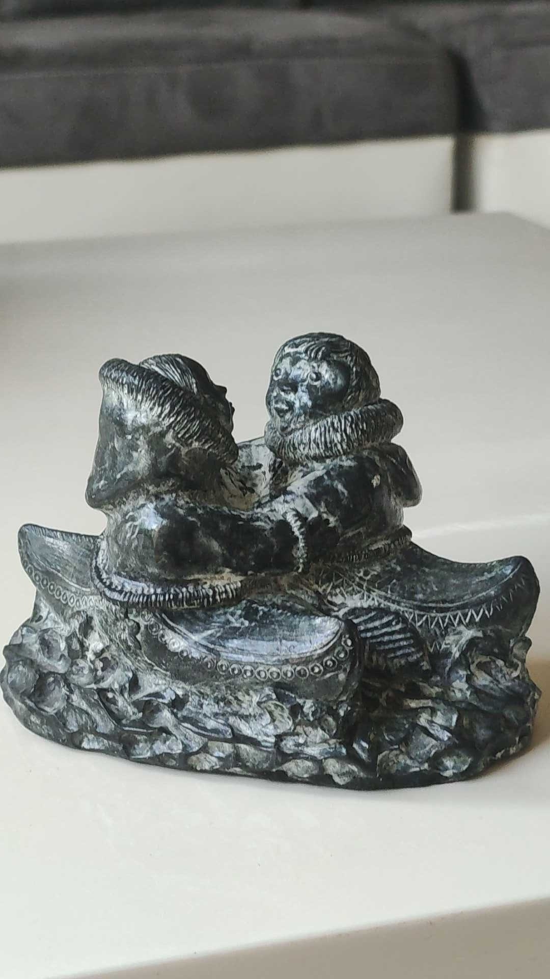 Handcrafted Inuit Sculpture/couple of Eskimos on 2 Canoes Holding Arms ...
