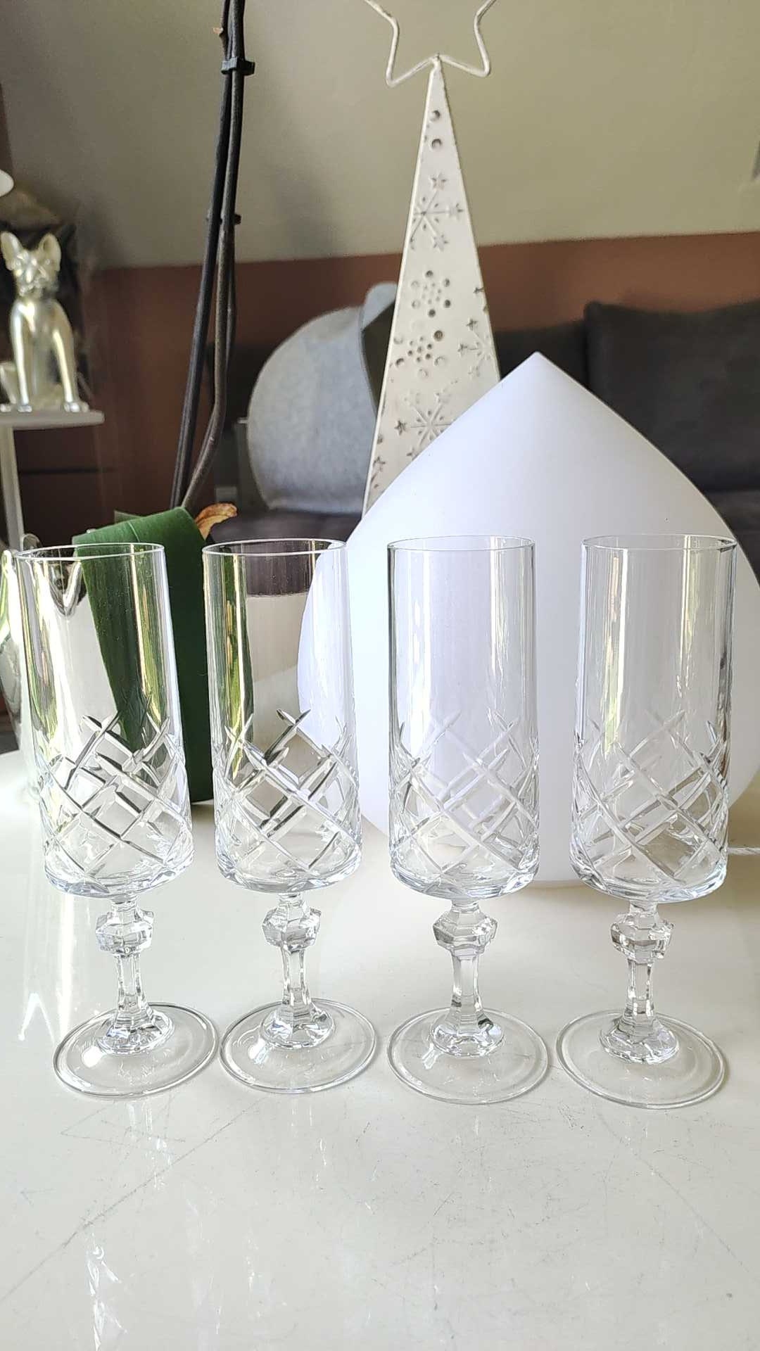 Set of 4 Vintage Cut Crystal Champagne Flutes. Cross/diamond Patterns ...