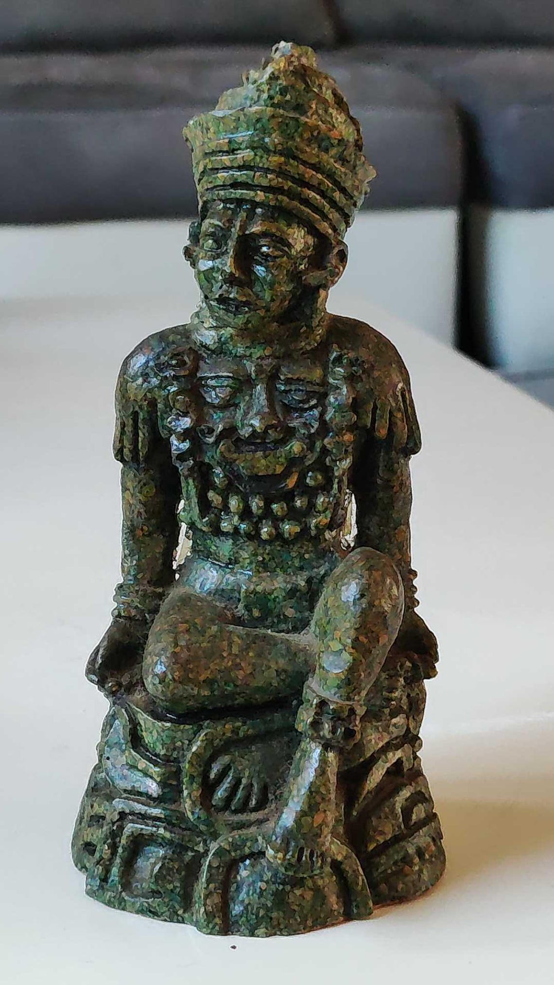 Figurine / Sculpture Aztec / Mayan Warrior in Crushed Malachite Stones ...