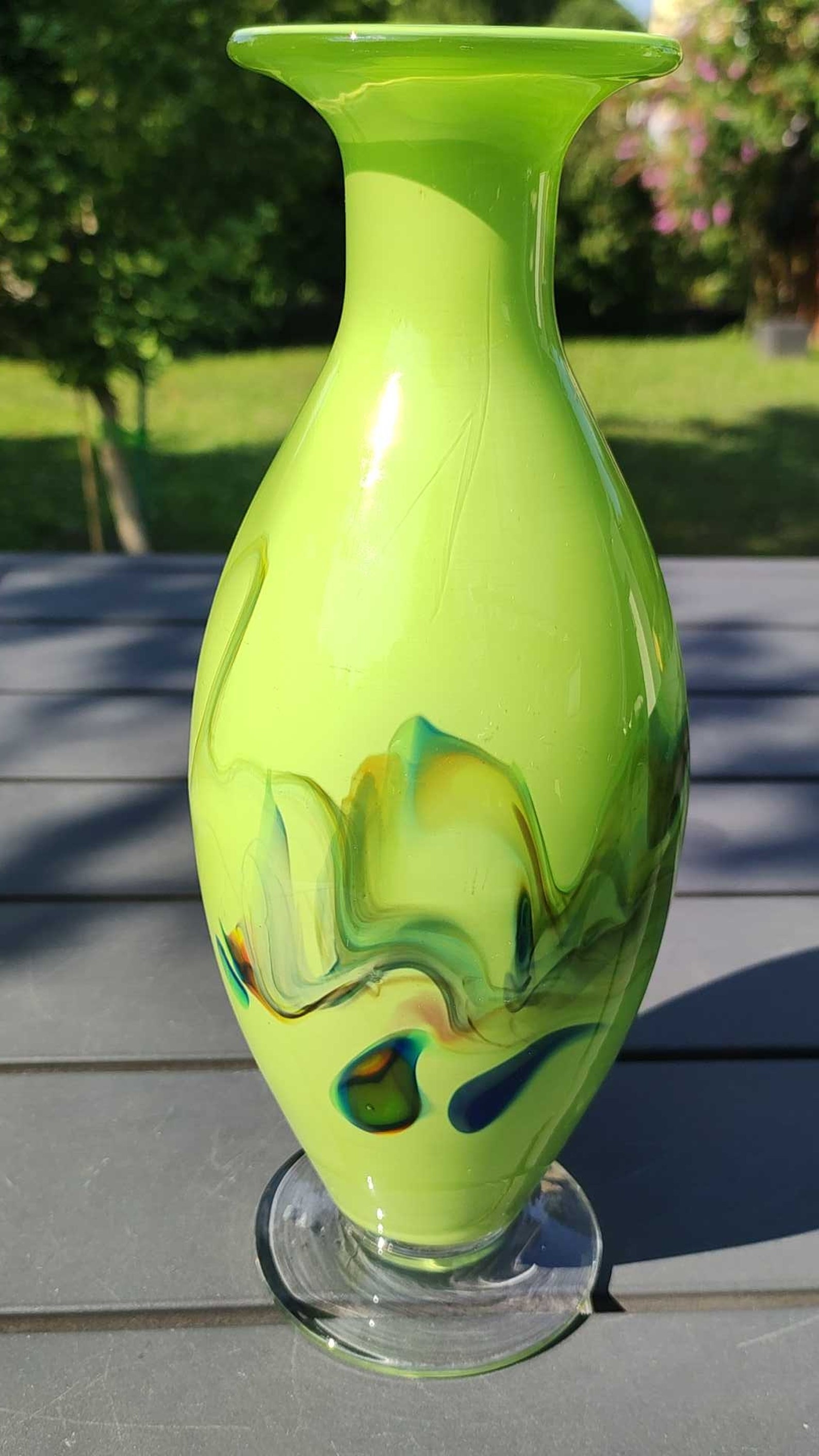 Opaline Vase/blown Art Glass. Dalian Glass Co/snowflakes. Smoke Swirl ...