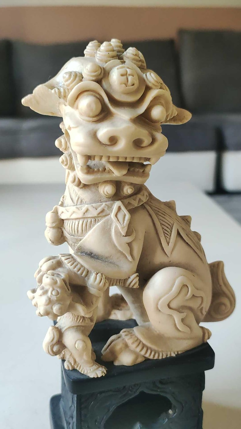Chinese Imperial Guardian Foo/fu/lion Dog Figurine Seated With His Cub ...